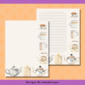 Spill the Tea Printable Stationery, Teatime, Watercolor Tea Cups, A4 US ...