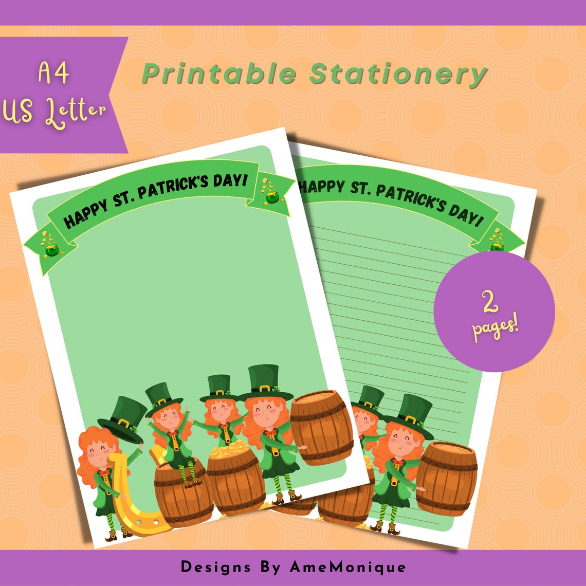 Printable Happy St. Patrick's Day Stationery, Girl Leprechaun, A4 US ...