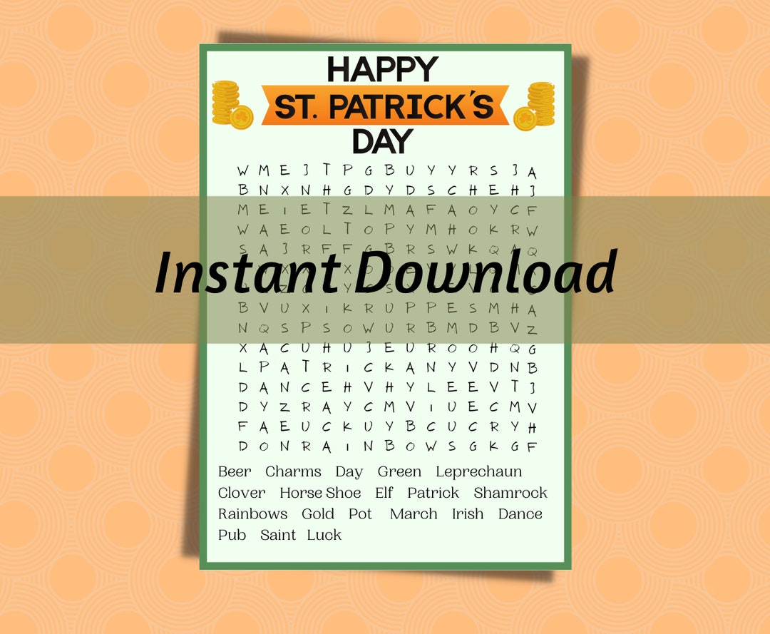 Printable St. Patrick’s Day Word Search Puzzle, Digital Game Set, A4 US ...