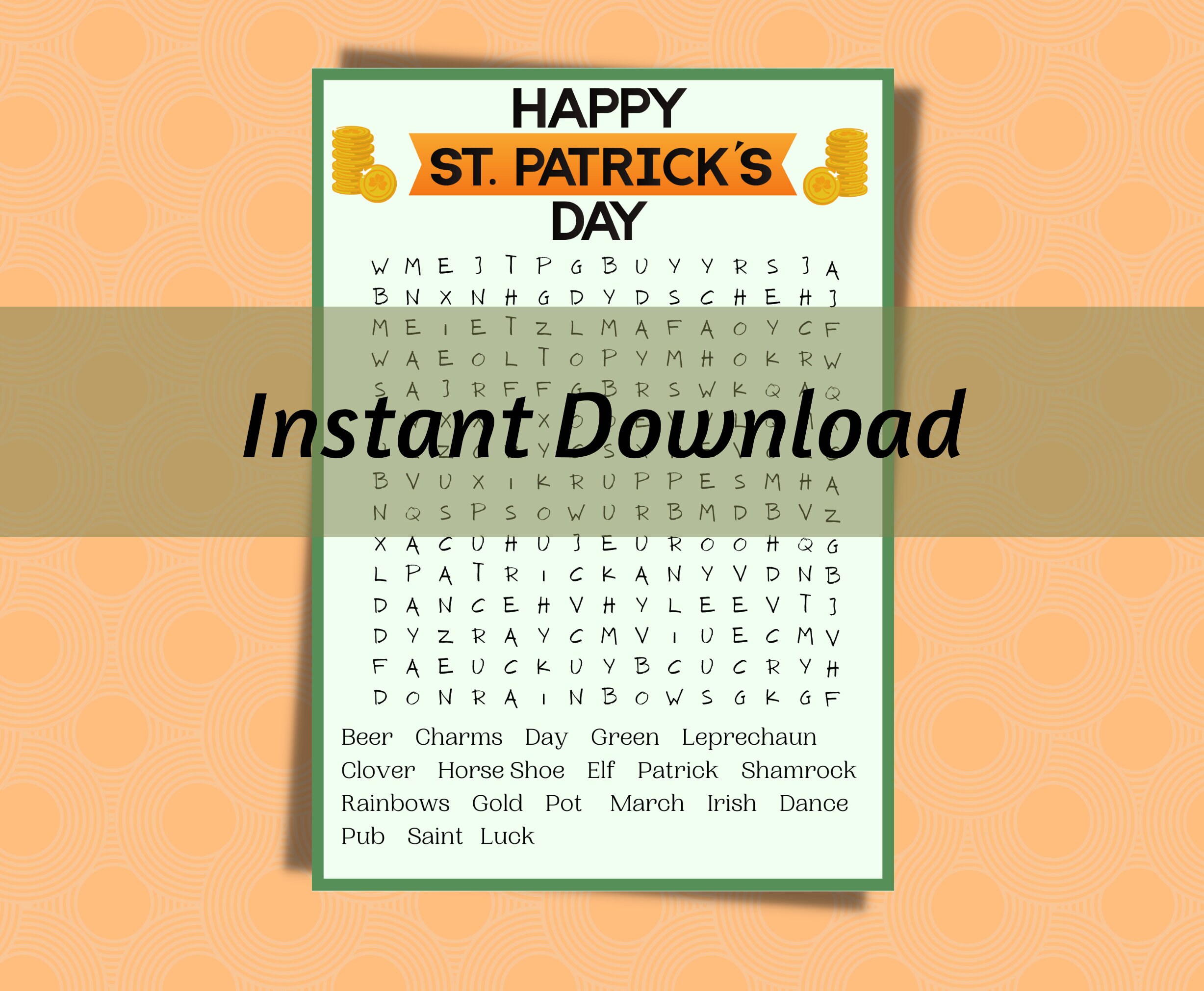 Printable St. Patricks Day Word Search Puzzle Digital Game - Etsy