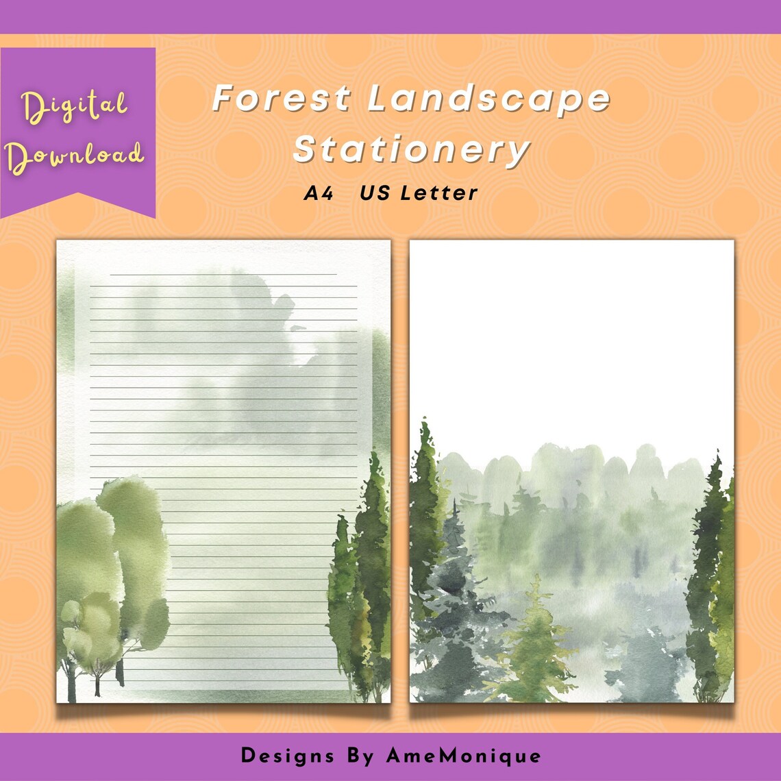 Printable Green Forest Landscape Stationery | Letter Writing Set | A4 ...