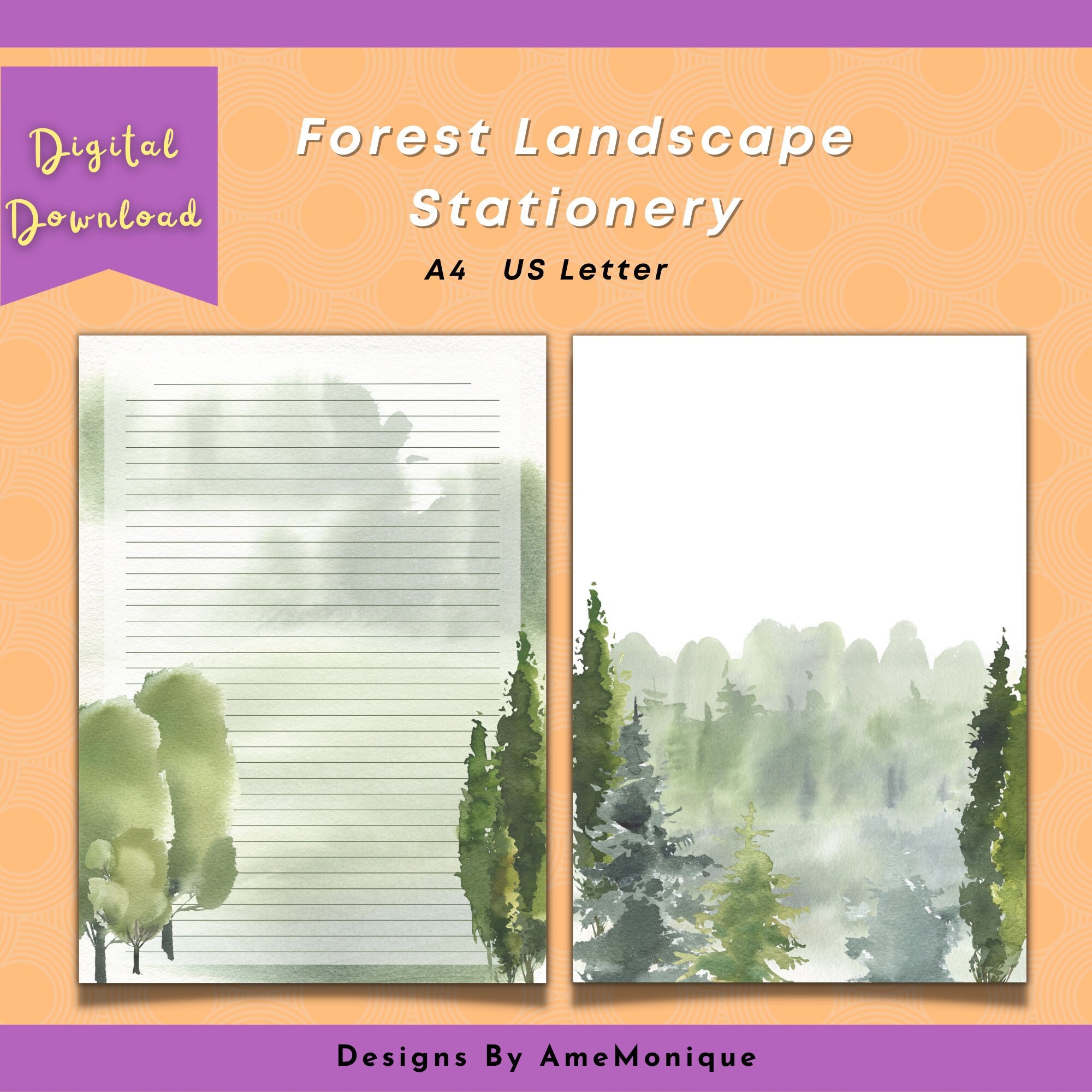 Printable Green Forest Landscape Stationery | Letter Writing Set | A4 ...