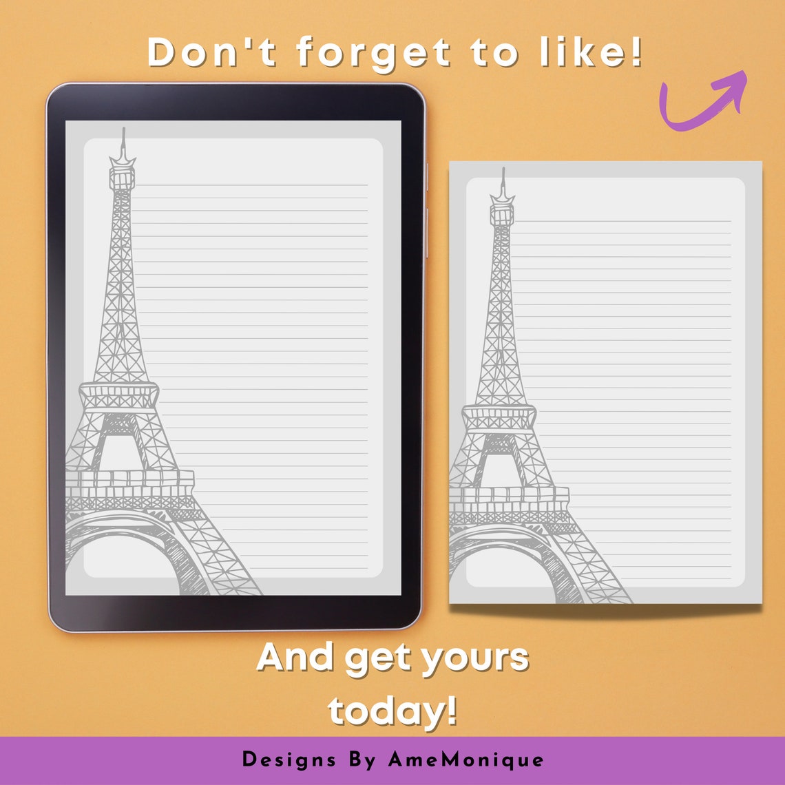 Paris Stationery, Eiffel Tower Printable Stationery, A4 US Letter, PDF ...