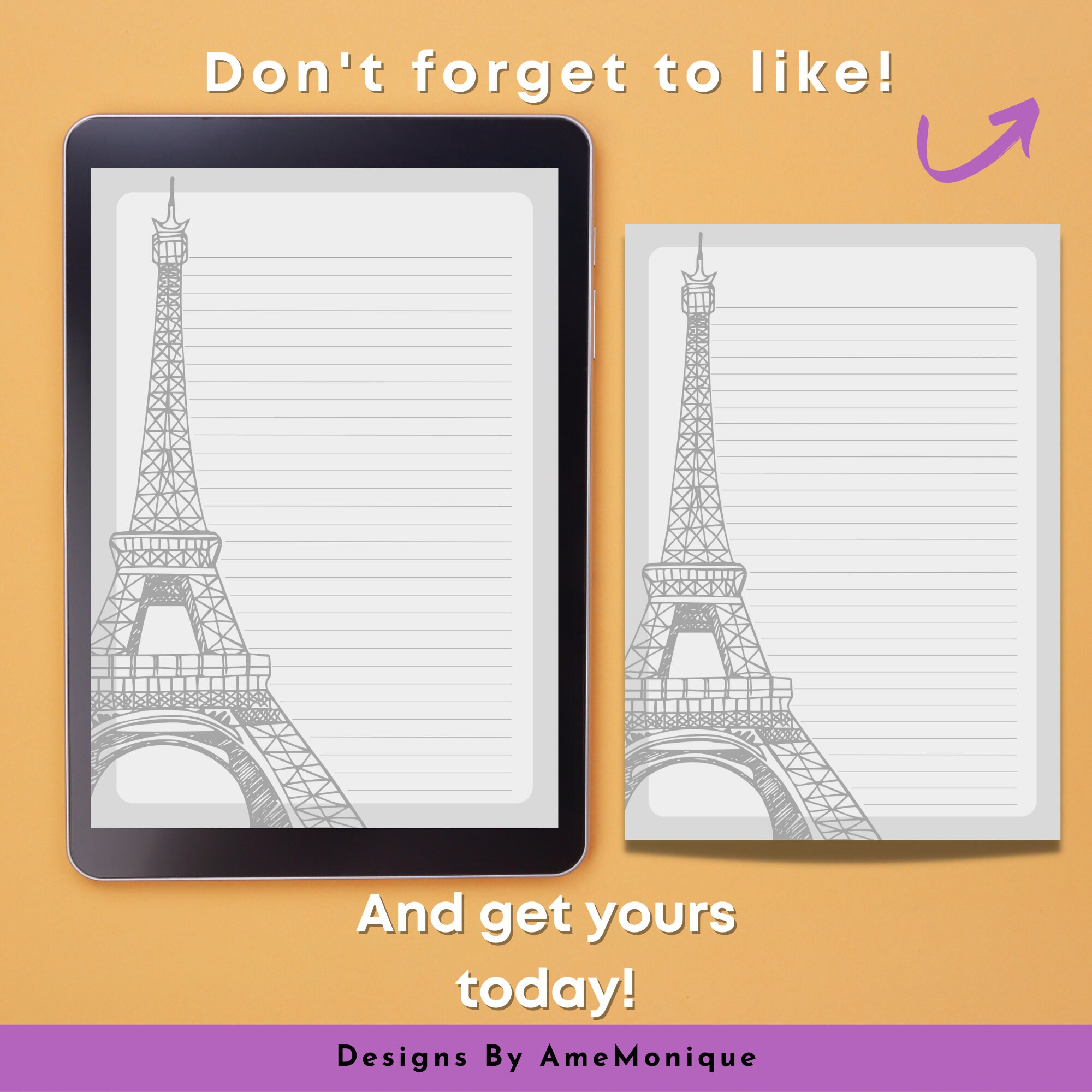Paris Stationery, Eiffel Tower Printable Stationery, A4 US Letter, PDF ...