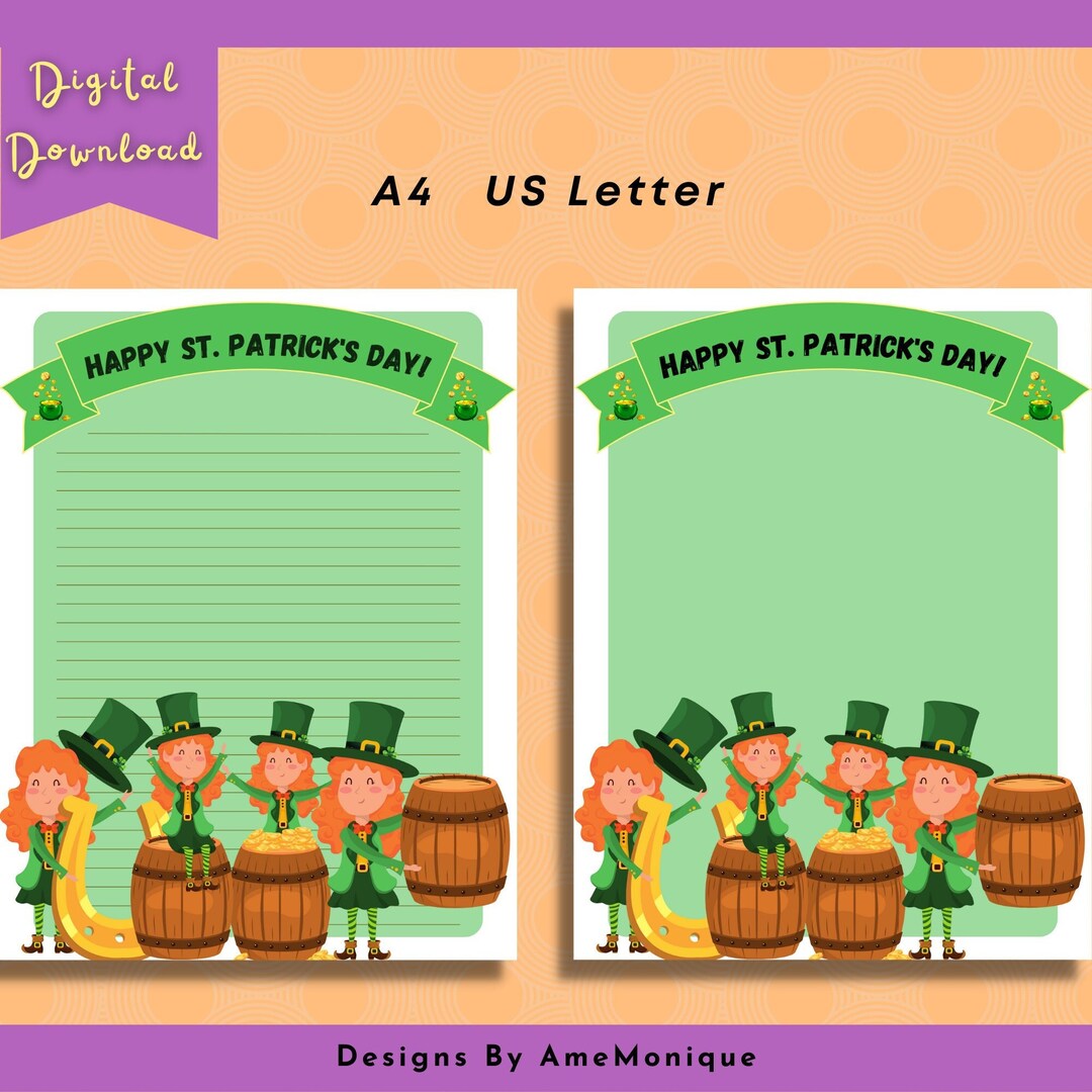 Printable Happy St. Patrick's Day Stationery, Girl Leprechaun, A4 US ...