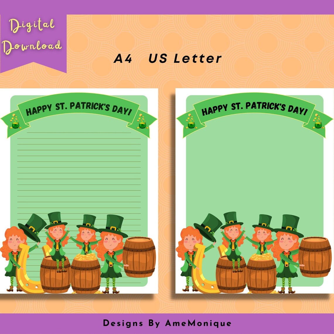 Printable Happy St. Patrick's Day Stationery, Girl Leprechaun, A4 US ...