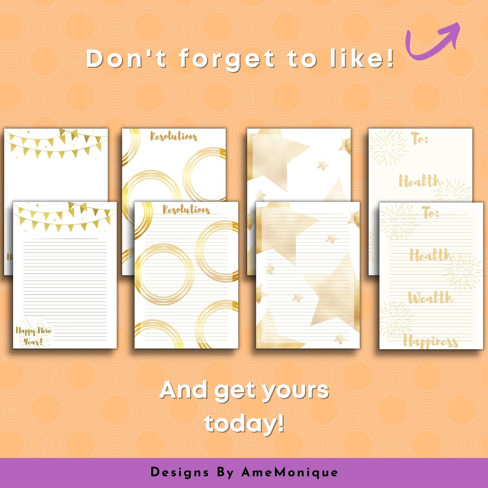 Printable Gold and Yellow New Year’s Stationery Set New Year ...