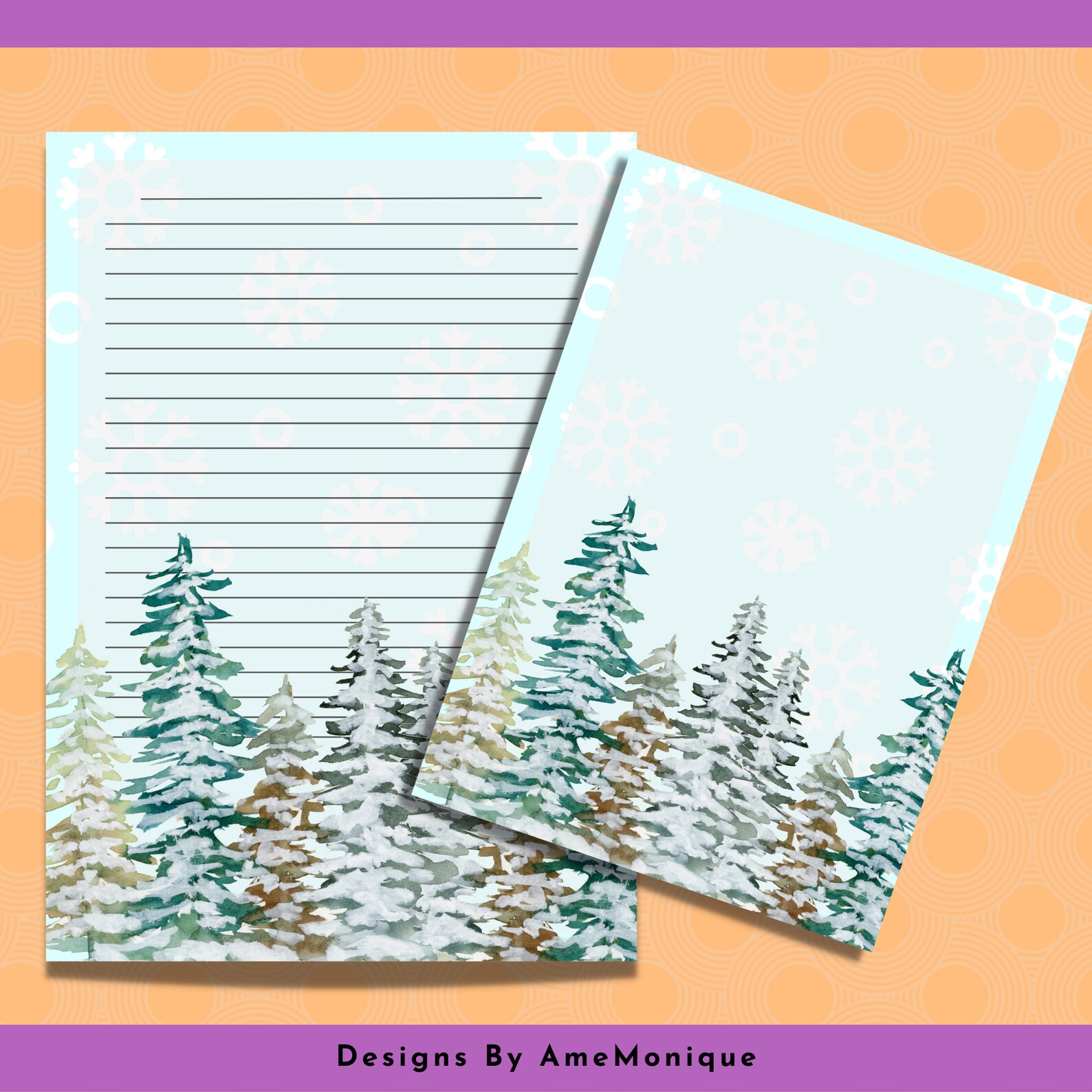 Winter Holiday Printable Stationery, Christmas Tree, Snow Globe ...