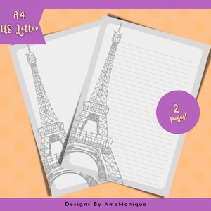 Paris Stationery, Eiffel Tower Printable Stationery, A4 US Letter, PDF ...