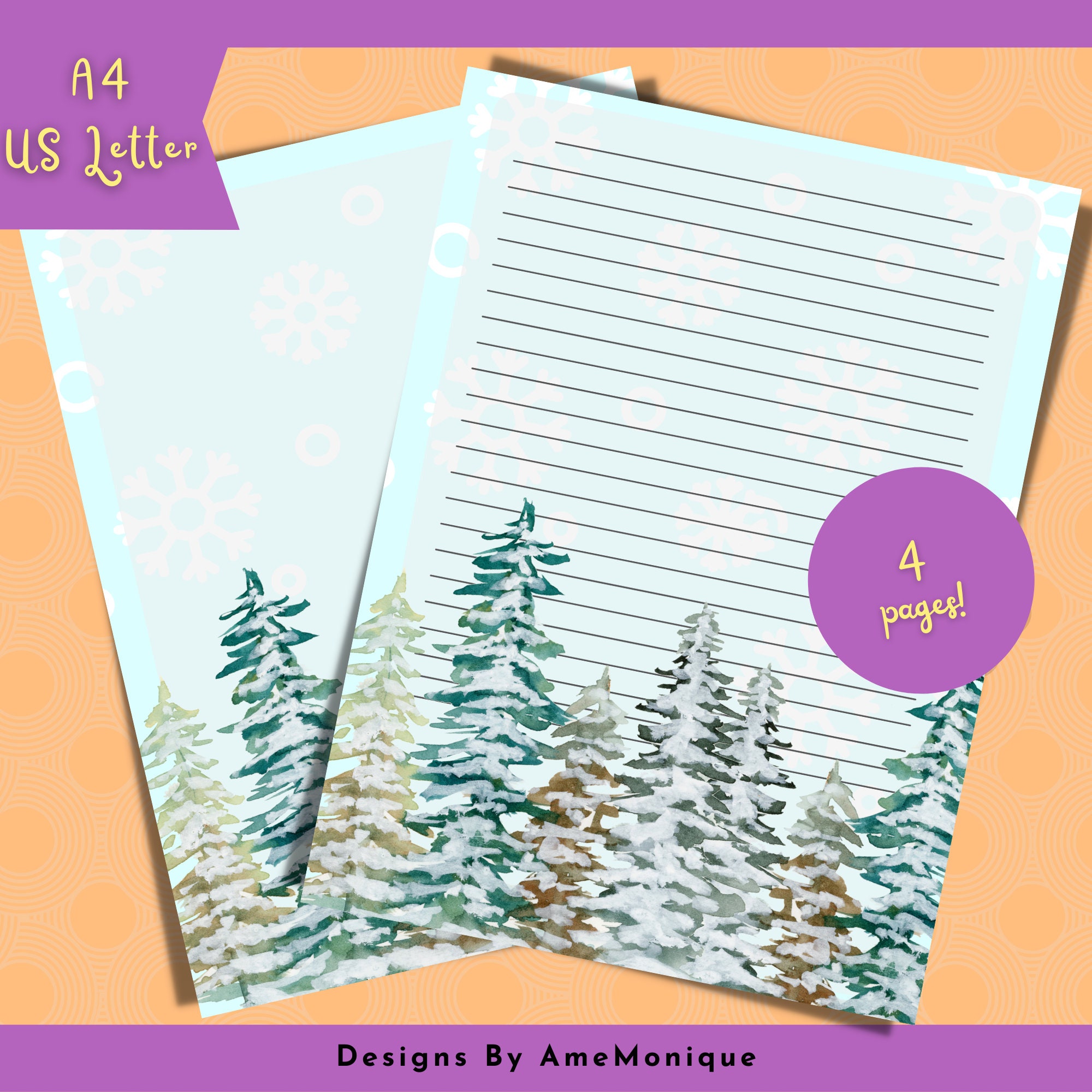 Winter Holiday Printable Stationery, Christmas Tree, Snow Globe ...