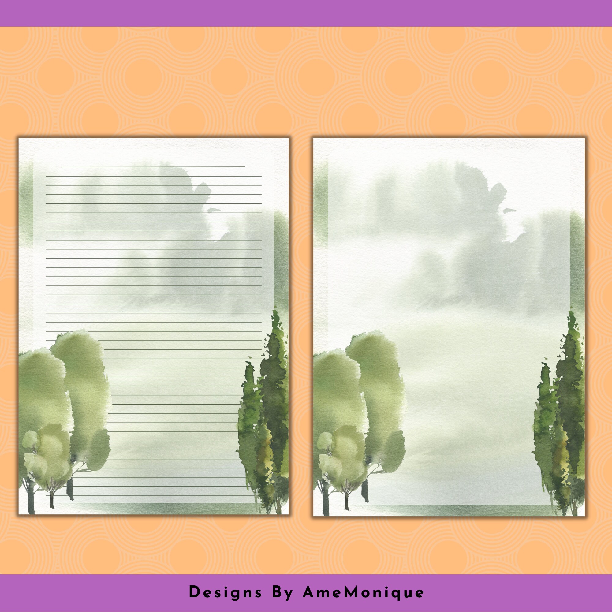 Printable Green Forest Landscape Stationery | Letter Writing Set | A4 ...