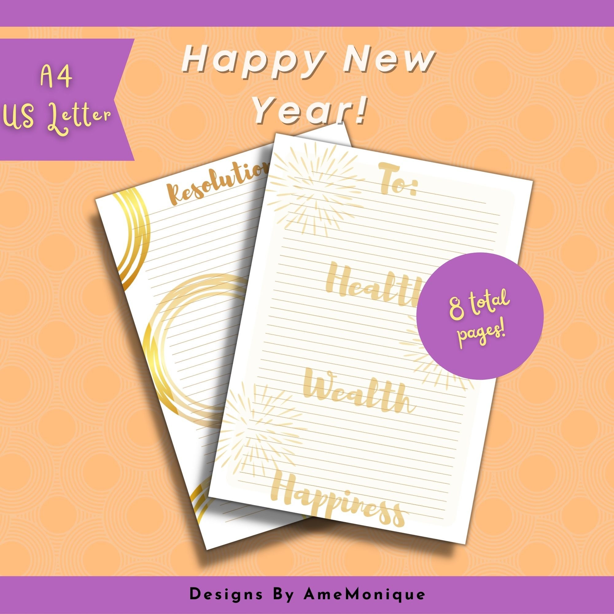 Printable Gold and Yellow New Year’s Stationery Set New Year ...