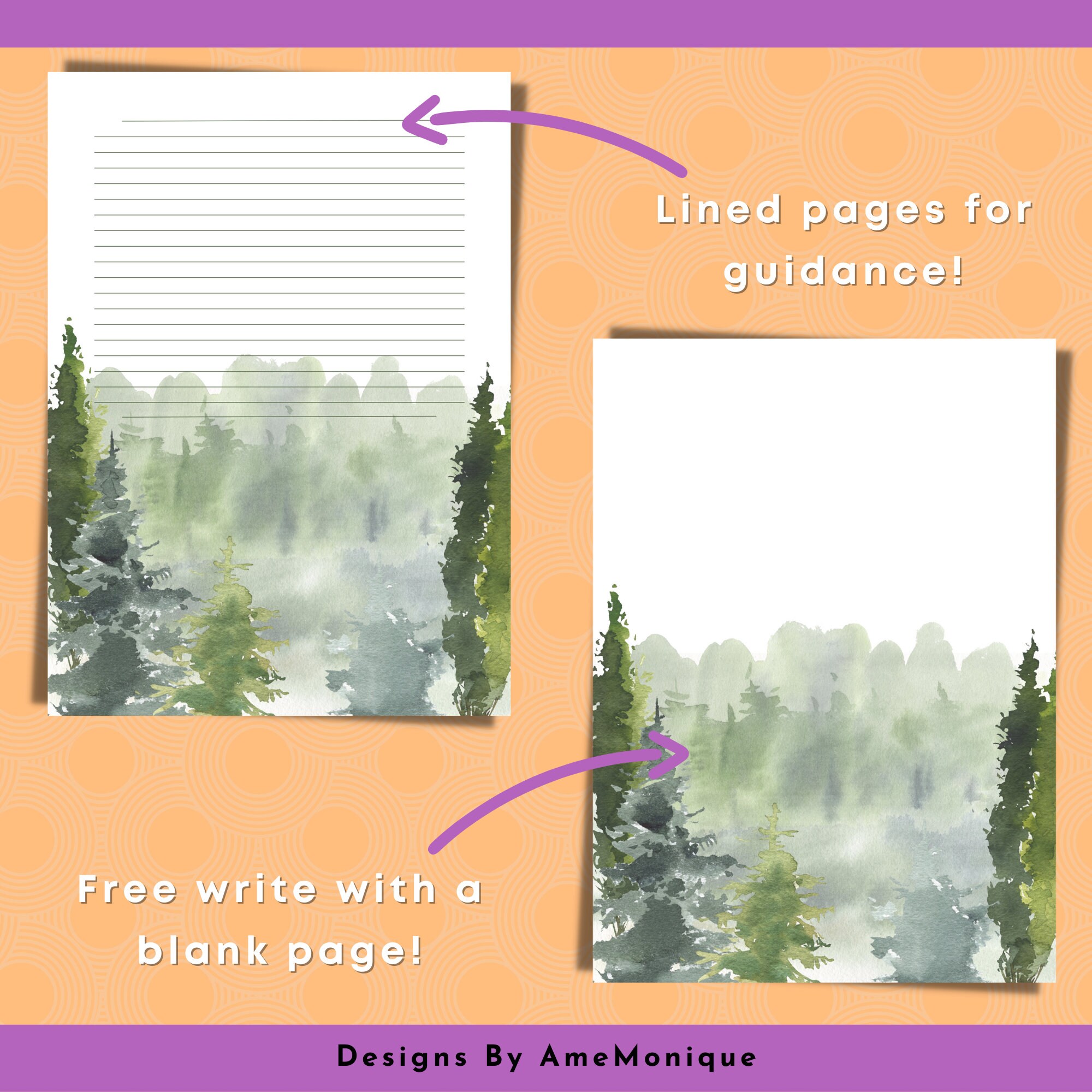 Printable Green Forest Landscape Stationery | Letter Writing Set | A4 ...