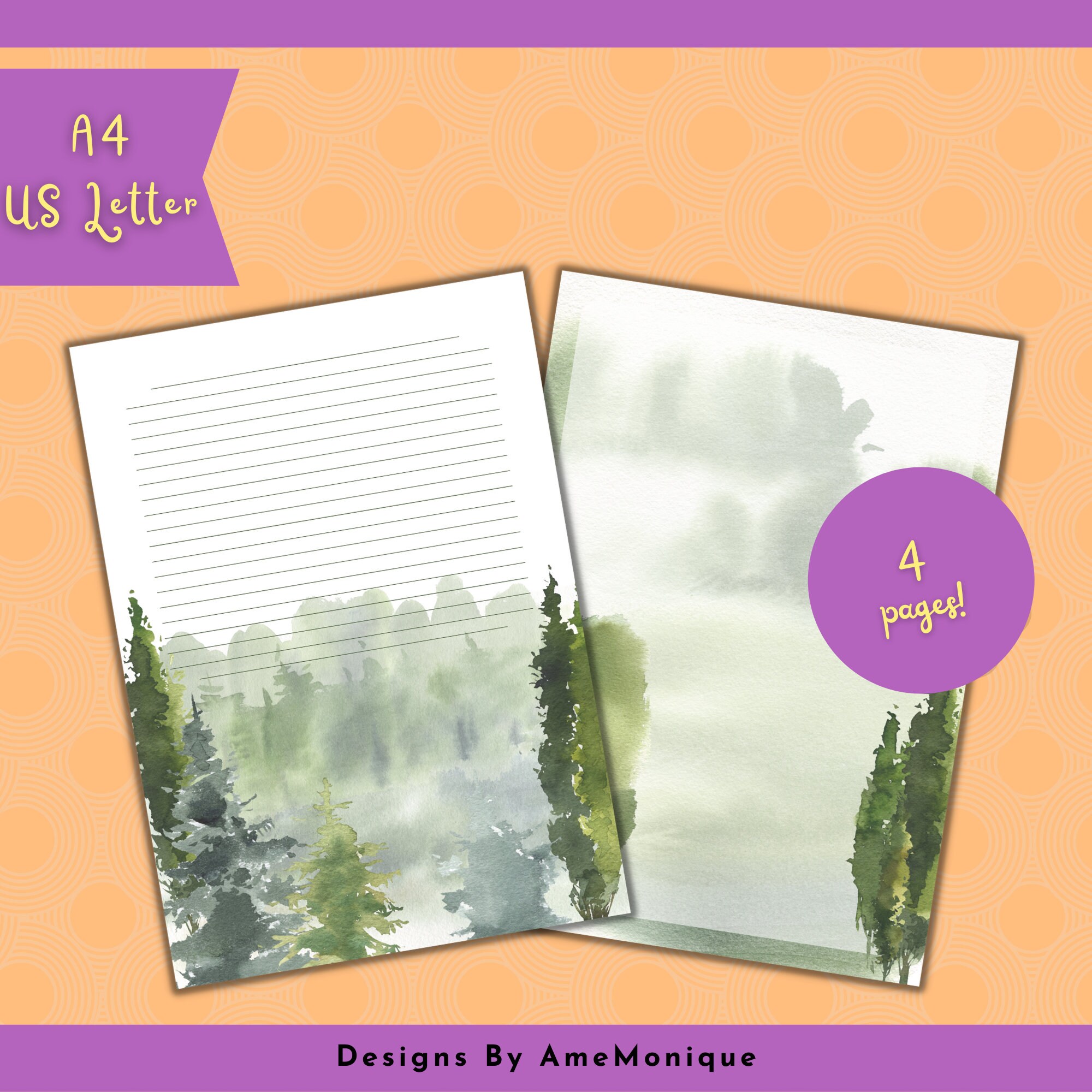 Printable Green Forest Landscape Stationery | Letter Writing Set | A4 ...