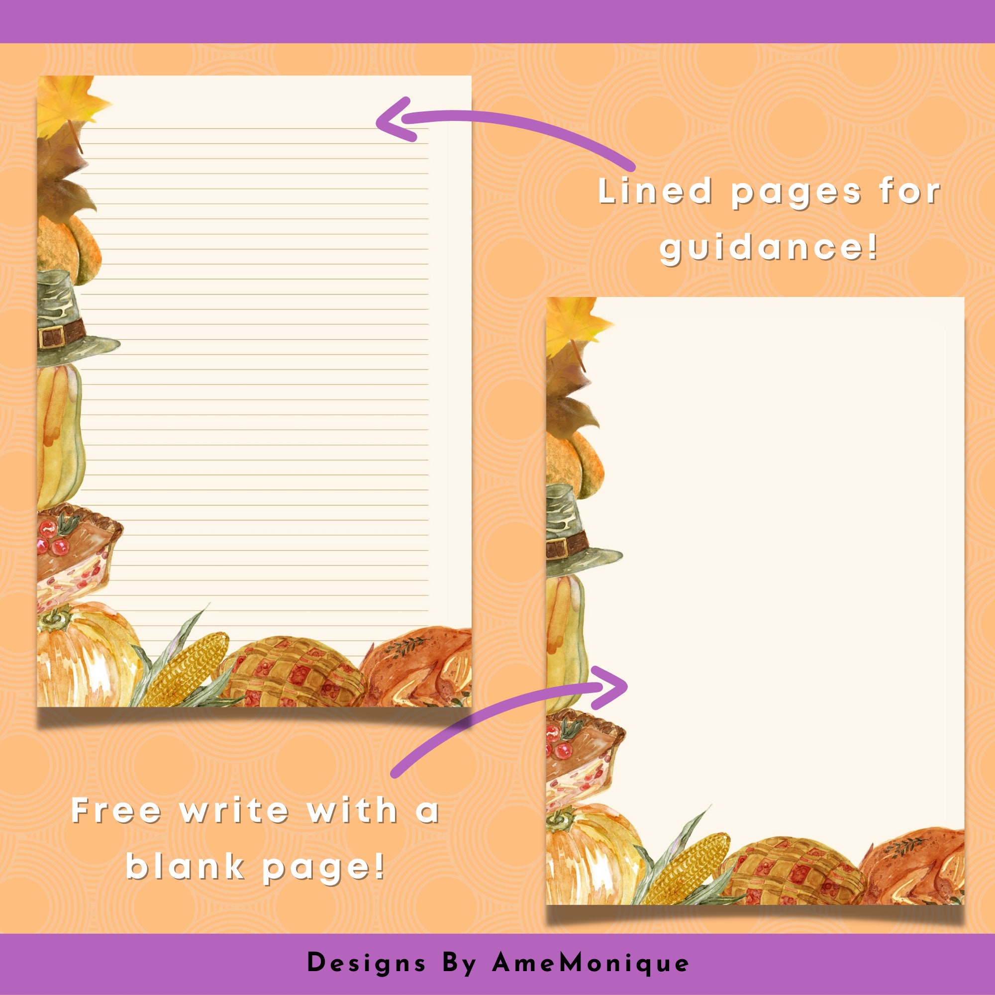Printable Thanksgiving Feast and Leaf Border Stationary Set Digital ...