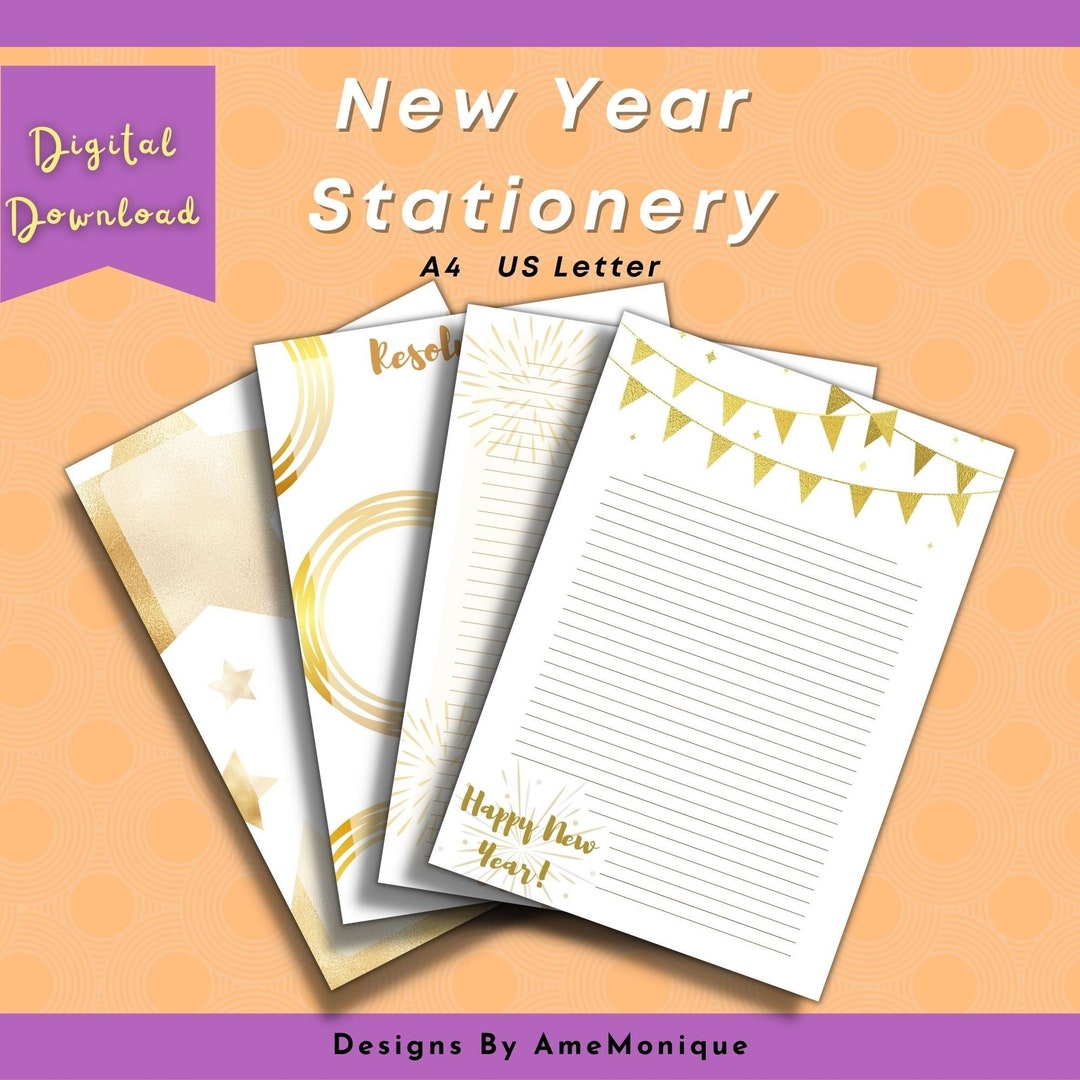 Printable Gold and Yellow New Year’s Stationery Set New Year ...