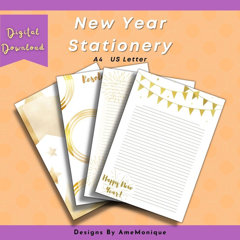 Printable Gold and Yellow New Year’s Stationery Set New Year ...