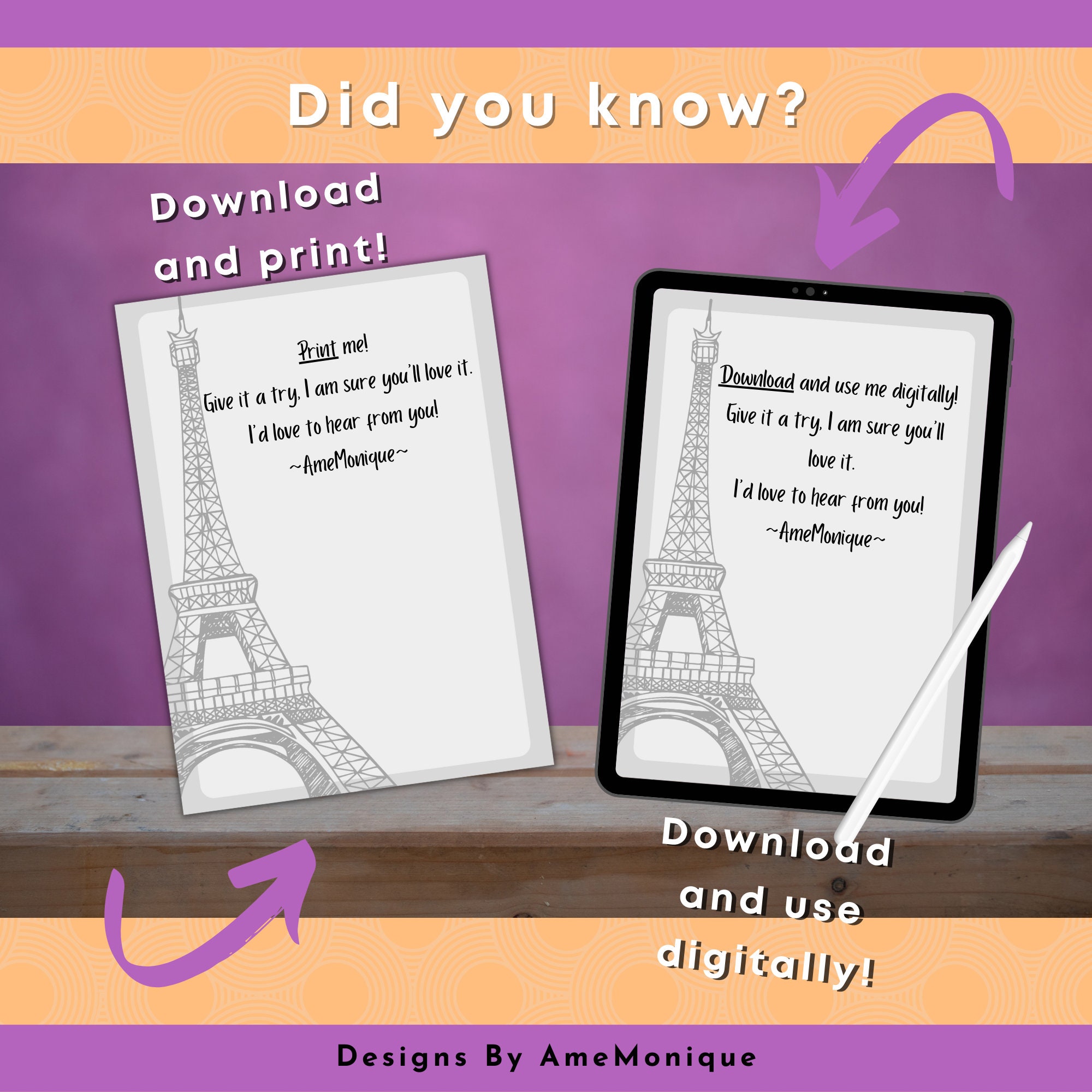 Paris Stationery, Eiffel Tower Printable Stationery, A4 US Letter, PDF ...