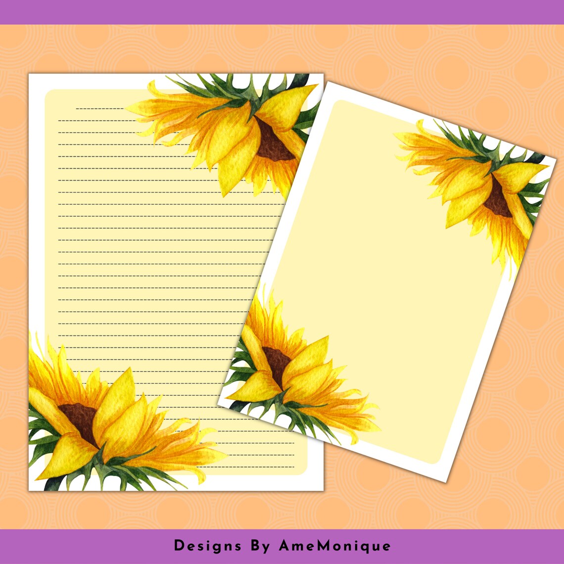 Sunflower Bursts Printable Stationery, Sunflower Stationary, A4 US ...