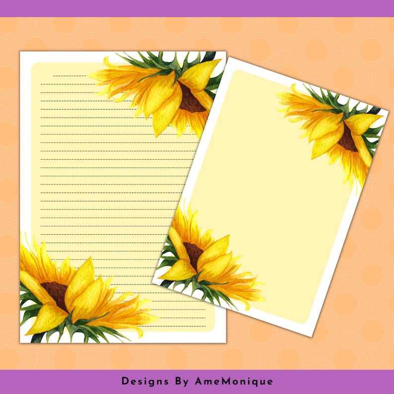 Sunflower Bursts Printable Stationery, Sunflower Stationary, A4 US ...
