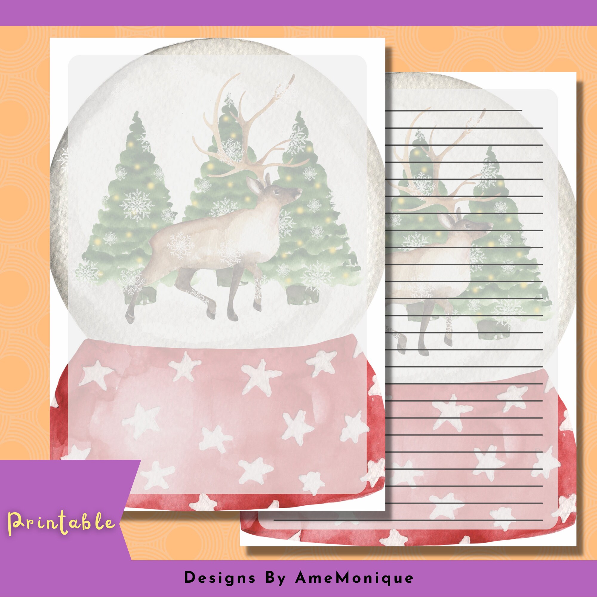 Winter Holiday Printable Stationery, Christmas Tree, Snow Globe ...