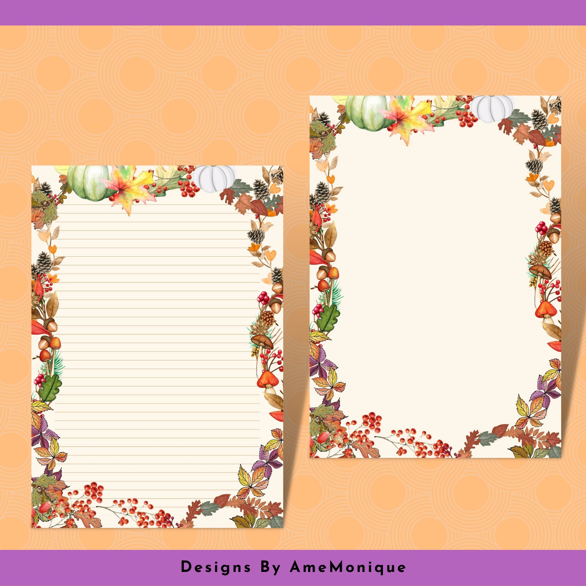 Printable Thanksgiving Feast and Leaf Border Stationary Set Digital ...