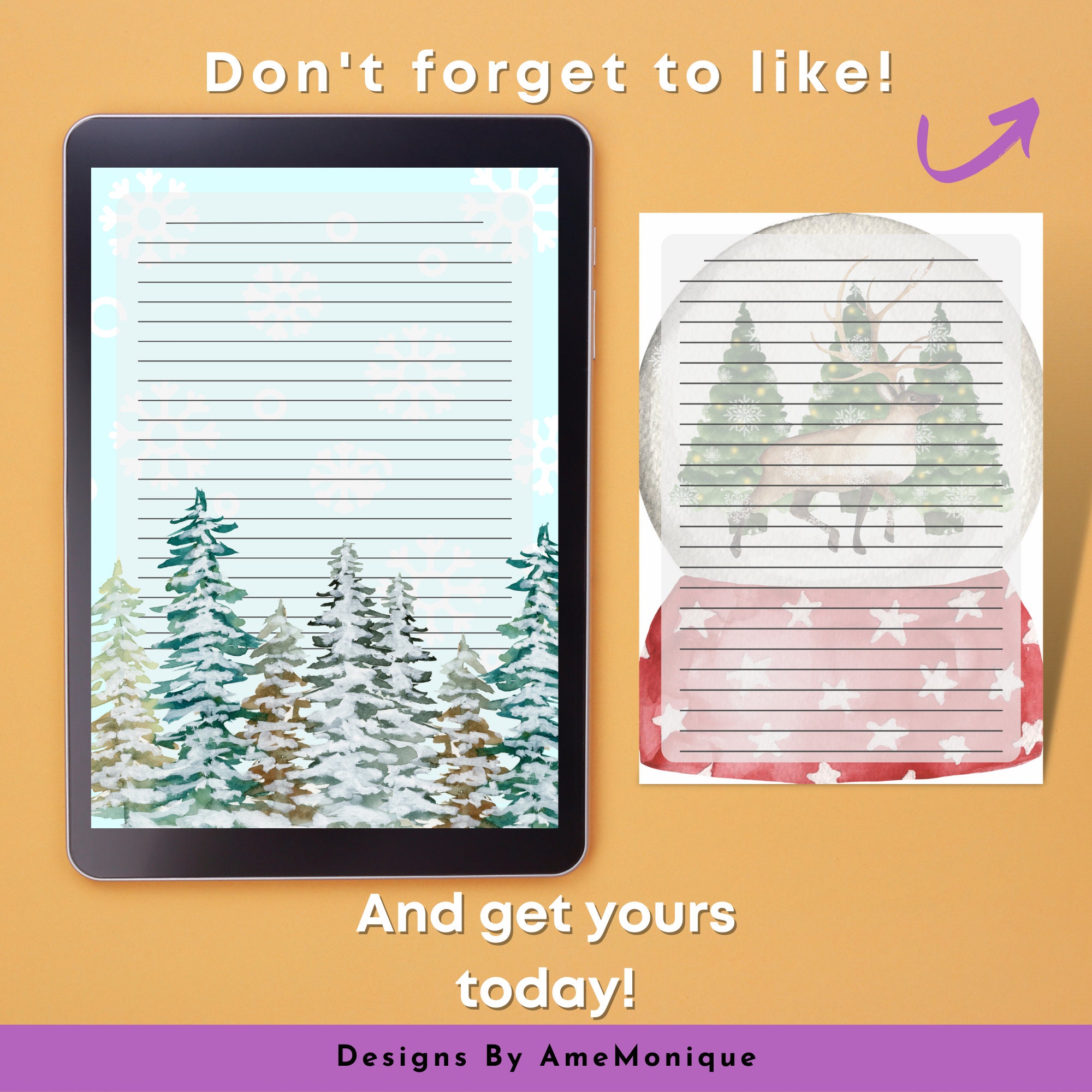 Winter Holiday Printable Stationery, Christmas Tree, Snow Globe ...