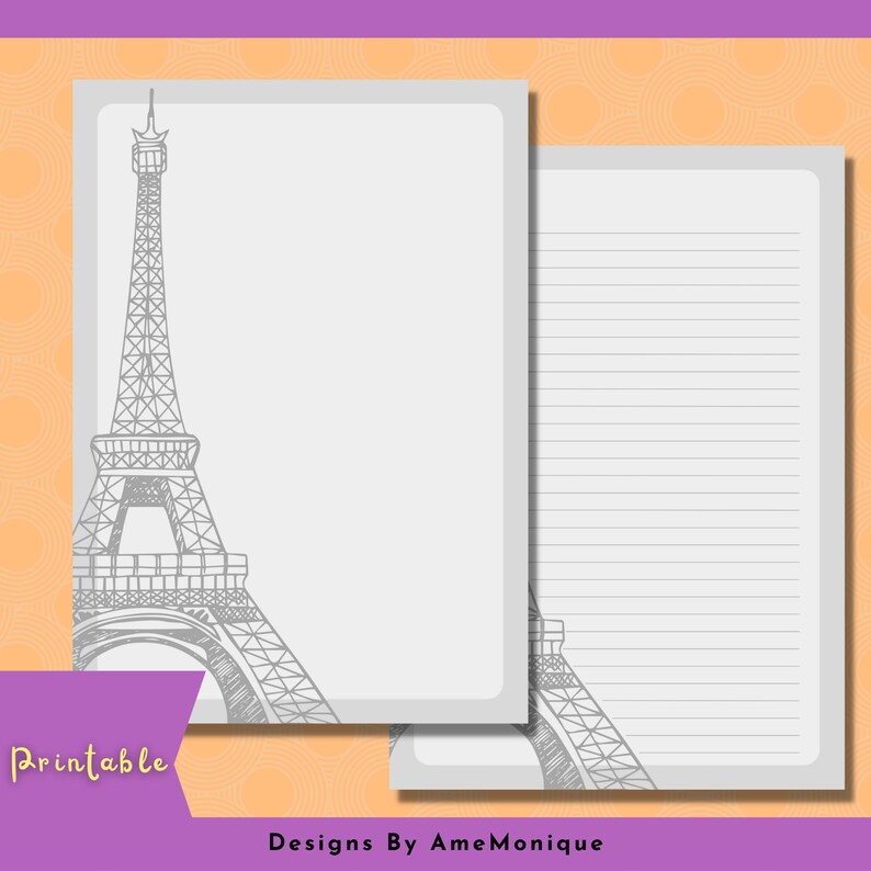 Paris Stationery, Eiffel Tower Printable Stationery, A4 US Letter, PDF ...