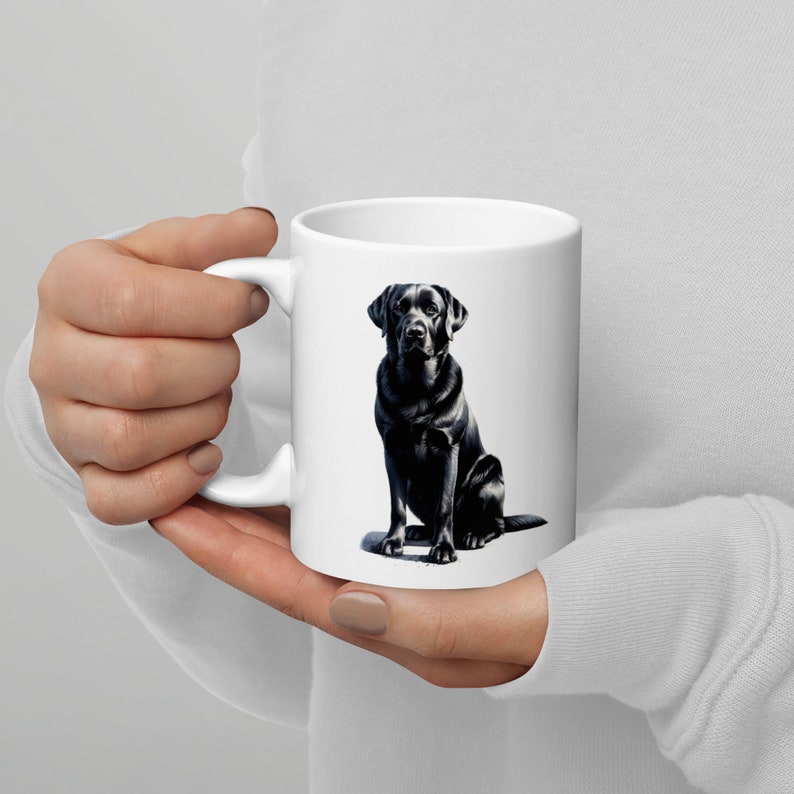 Black Labrador Portrait Mug Glossy White Coffee Cup With Watercolor Dog ...