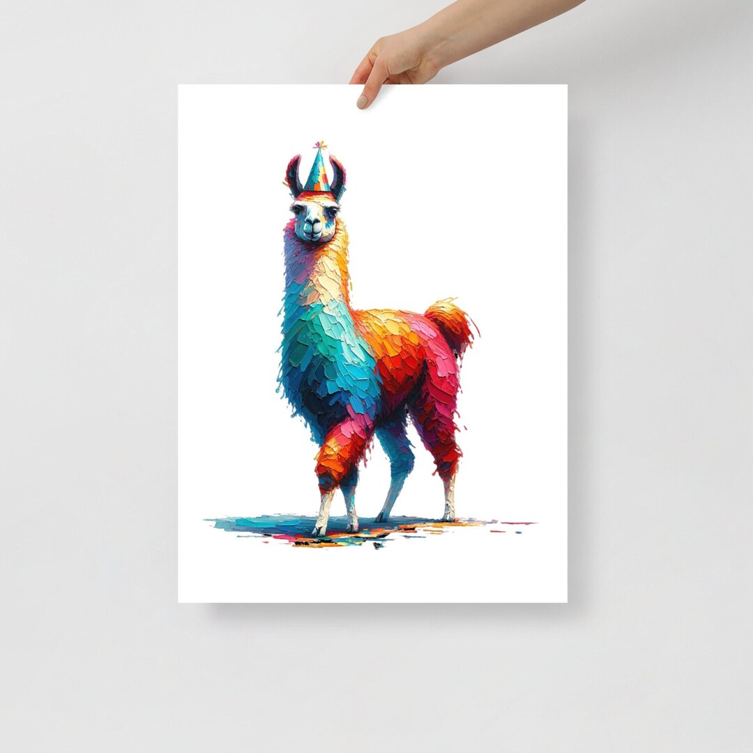Vibrant Llama Celebration Matte Poster Colorful Party Animal Wall Art ...