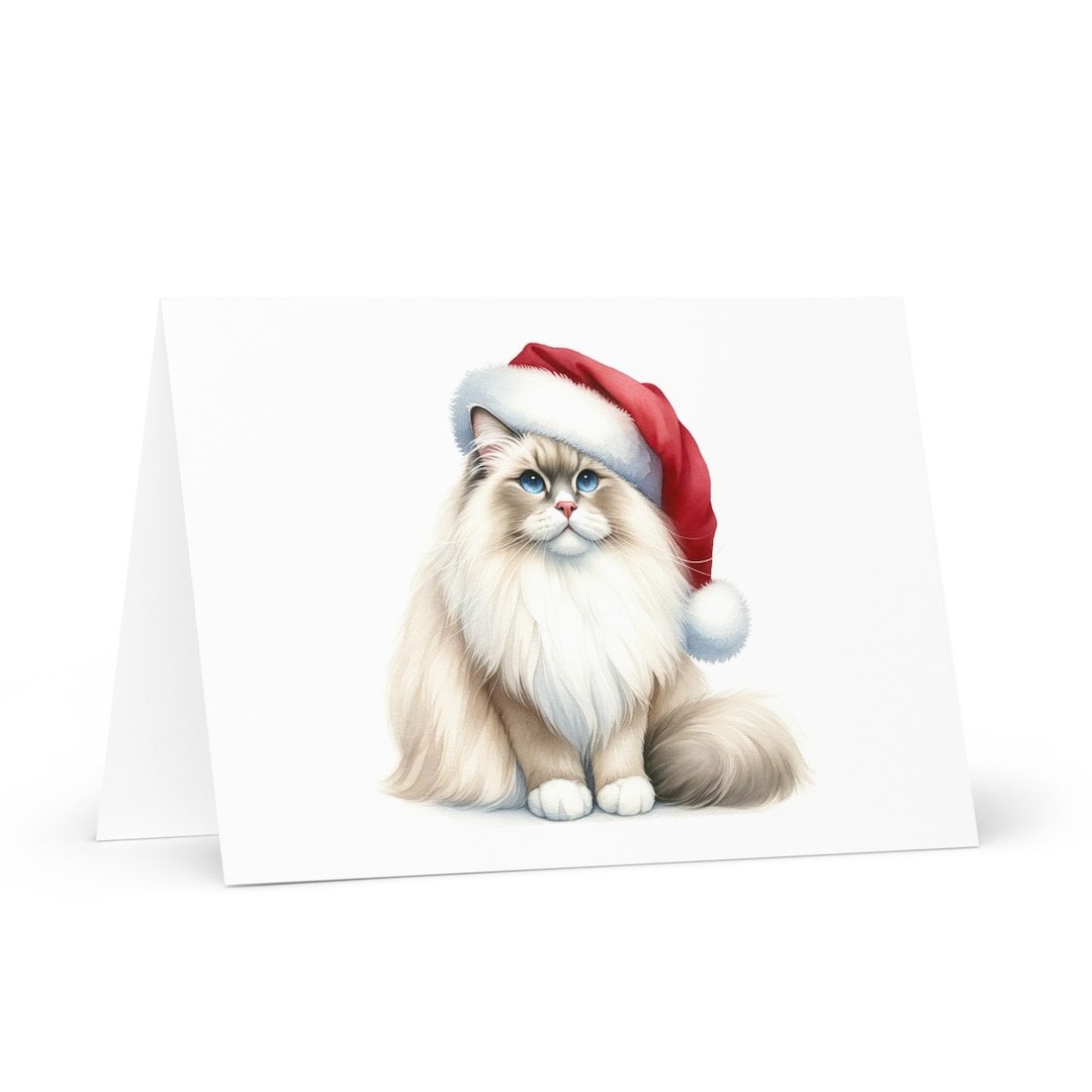 Ragdoll Cat Christmas Card Santa Hat Kitty Watercolor - Etsy