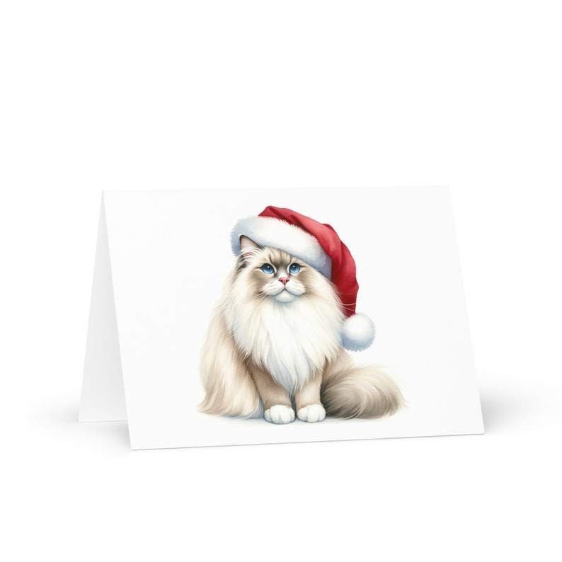 Ragdoll Cat Christmas Card Santa Hat Kitty Watercolor - Etsy