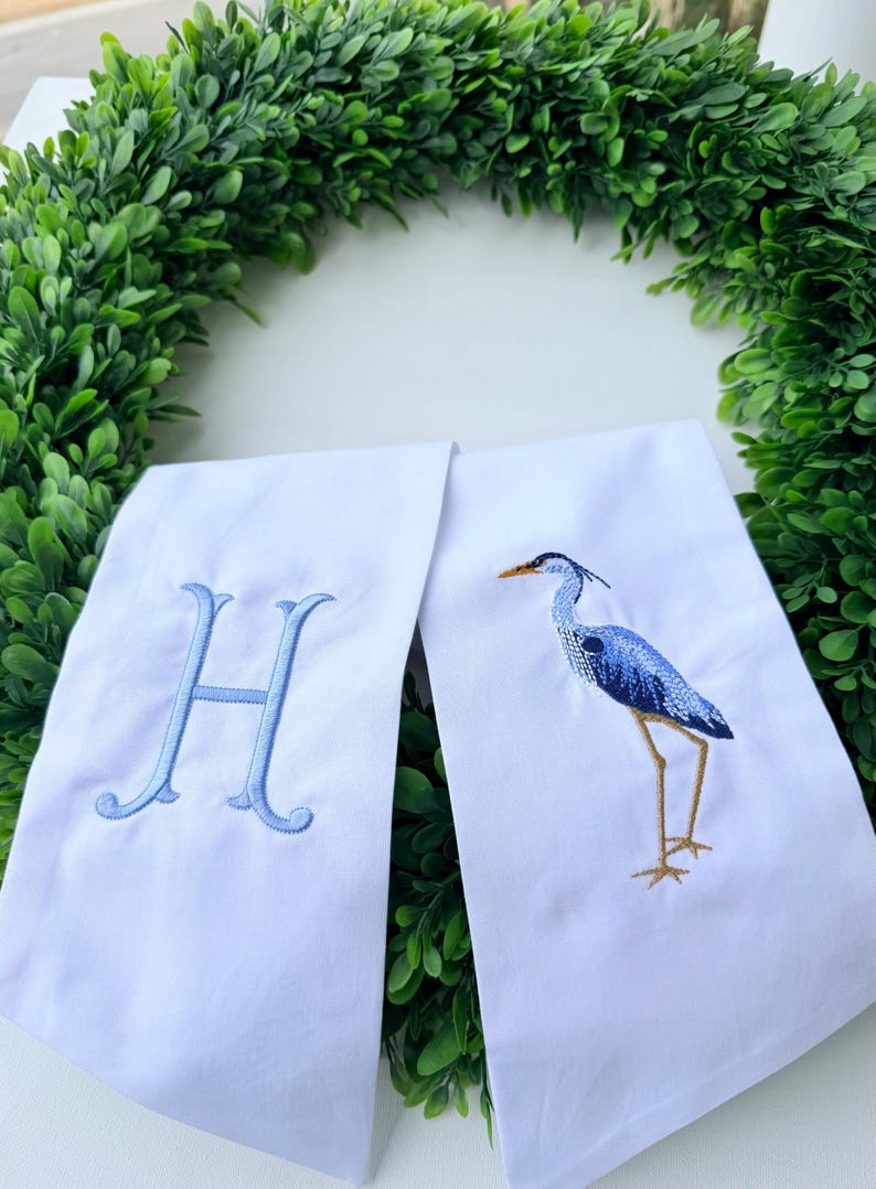 Embroidered Wreath Sash: Christmas Red Sash, Reindeer Sash, Blue Heron ...