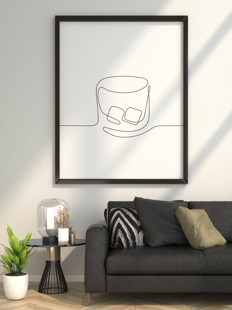 Whiskey Glass One Line Art, Whiskey Glass Line Art, Whiskey Minimalist ...