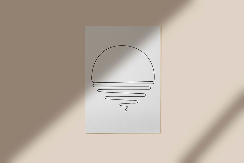 Sunset One Line Art, Sunset Line Art, Sunset Minimalist Print, Sunset ...