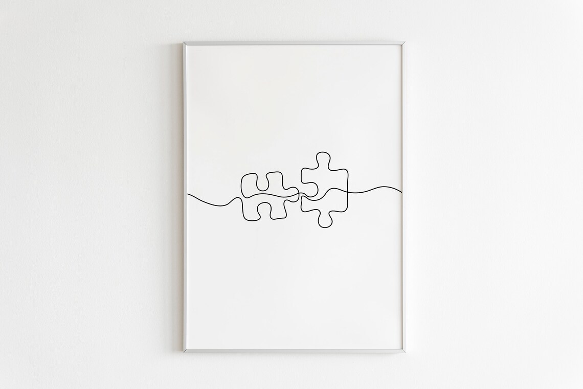 Puzzle One Line Art Puzzle Line Art Puzzle One Line Drawing | Etsy