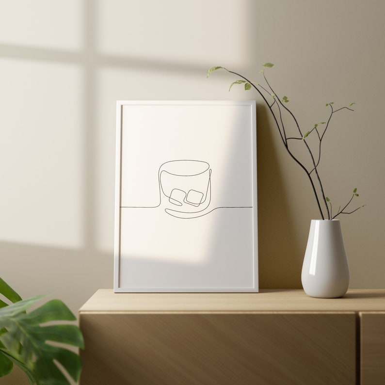 Whiskey Glass One Line Art, Whiskey Glass Line Art, Whiskey Minimalist ...
