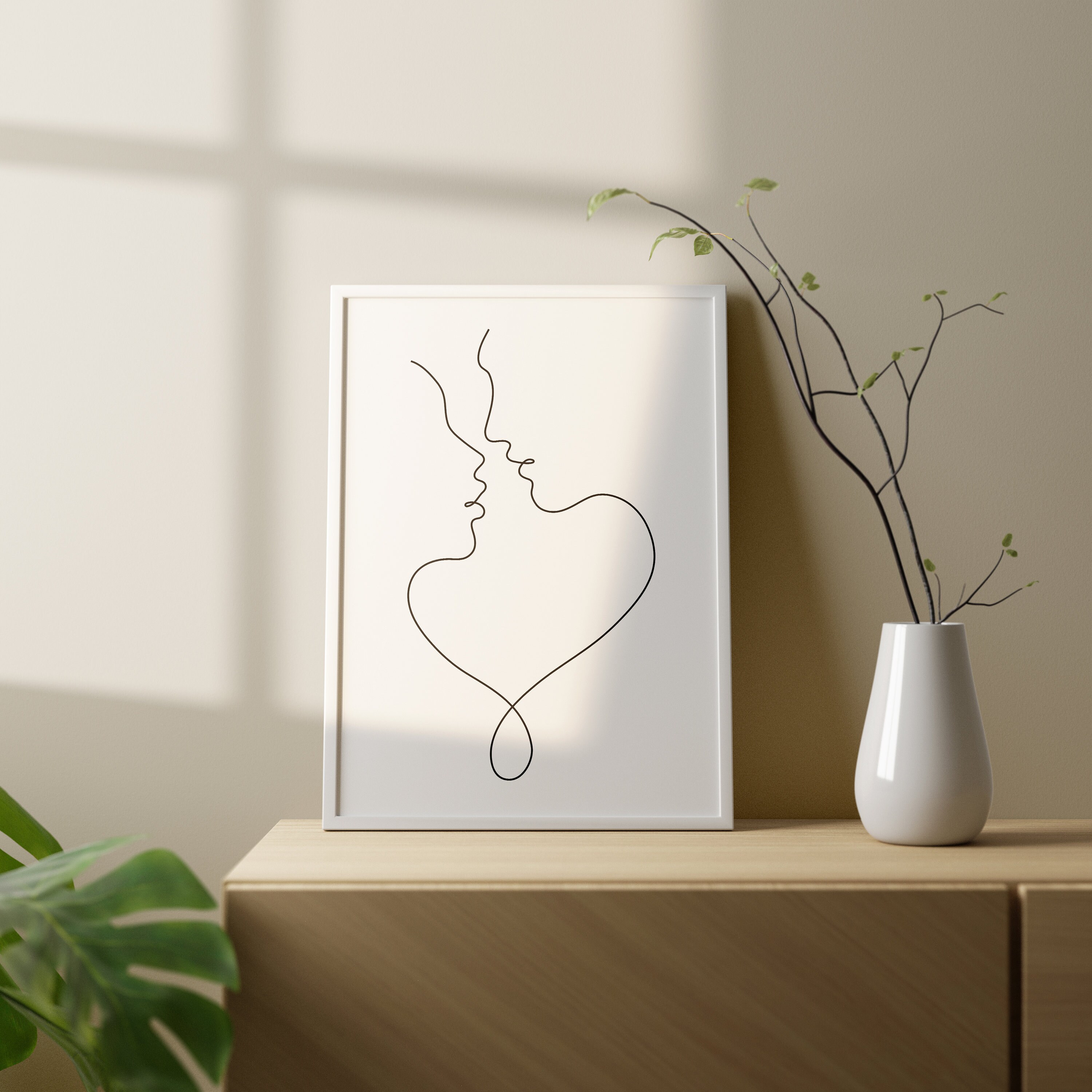 Couple Line Art Print Kiss Face Line Art Couple Print - Etsy