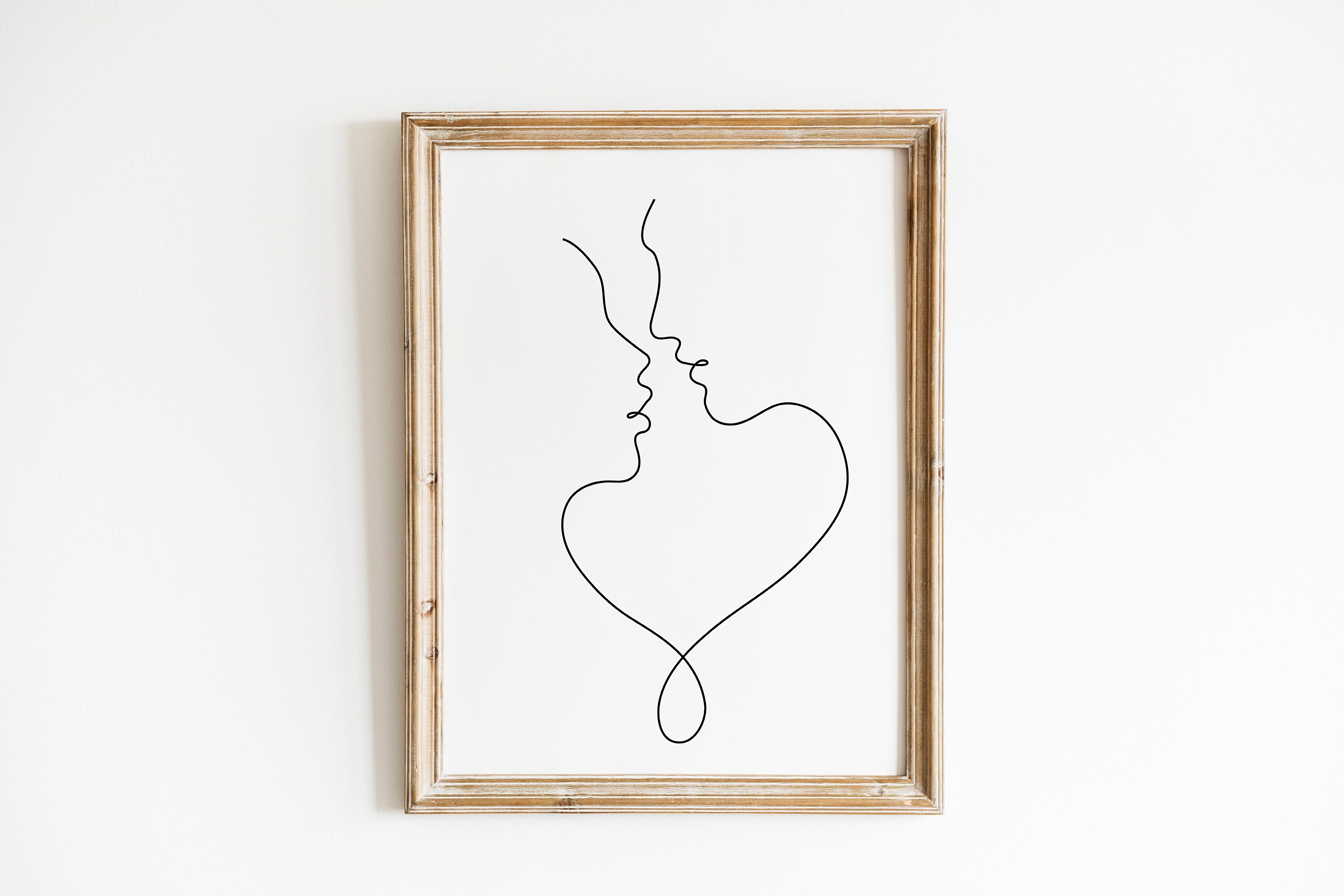 Couple Line Art Print Kiss Face Line Art Couple Print - Etsy