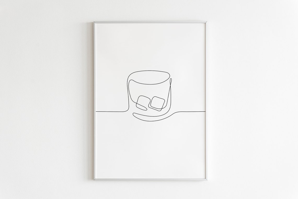 Whiskey Glass One Line Art, Whiskey Glass Line Art, Whiskey Minimalist ...