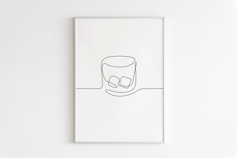 Whiskey Glass One Line Art, Whiskey Glass Line Art, Whiskey Minimalist ...