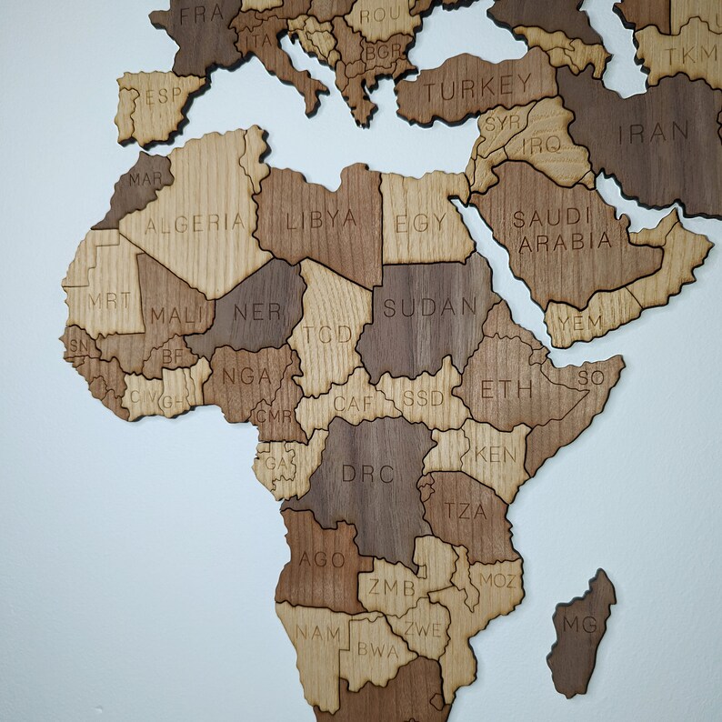 Wooden World Map - Rustic Farmhouse Decor - Gift for Travel Lovers ...