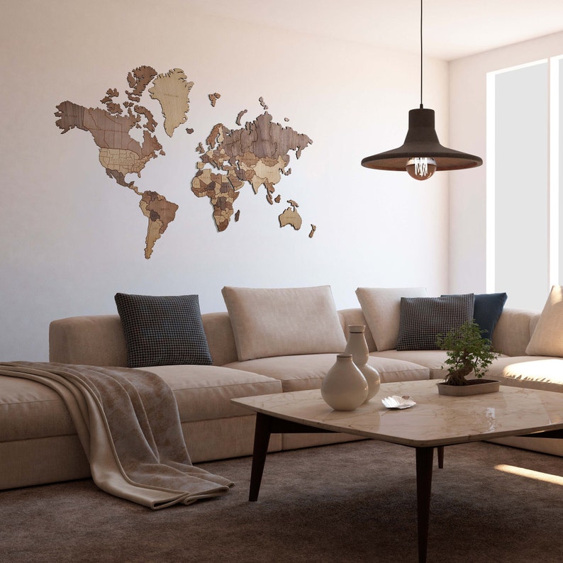 Wooden World Map - Rustic Farmhouse Decor - Gift for Travel Lovers ...