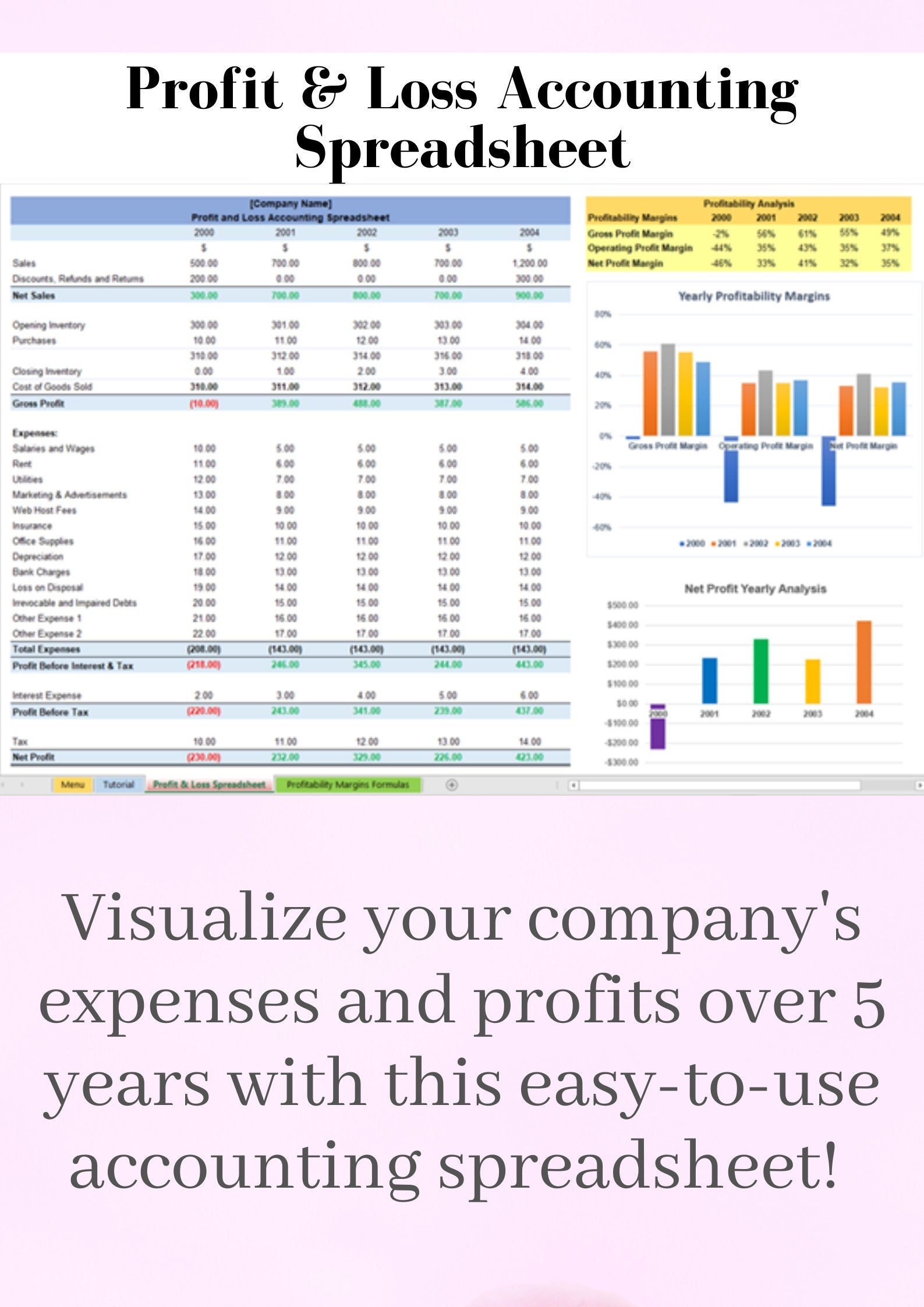 Profit and Loss Accounting Spreadsheet Small Business Excel | Etsy