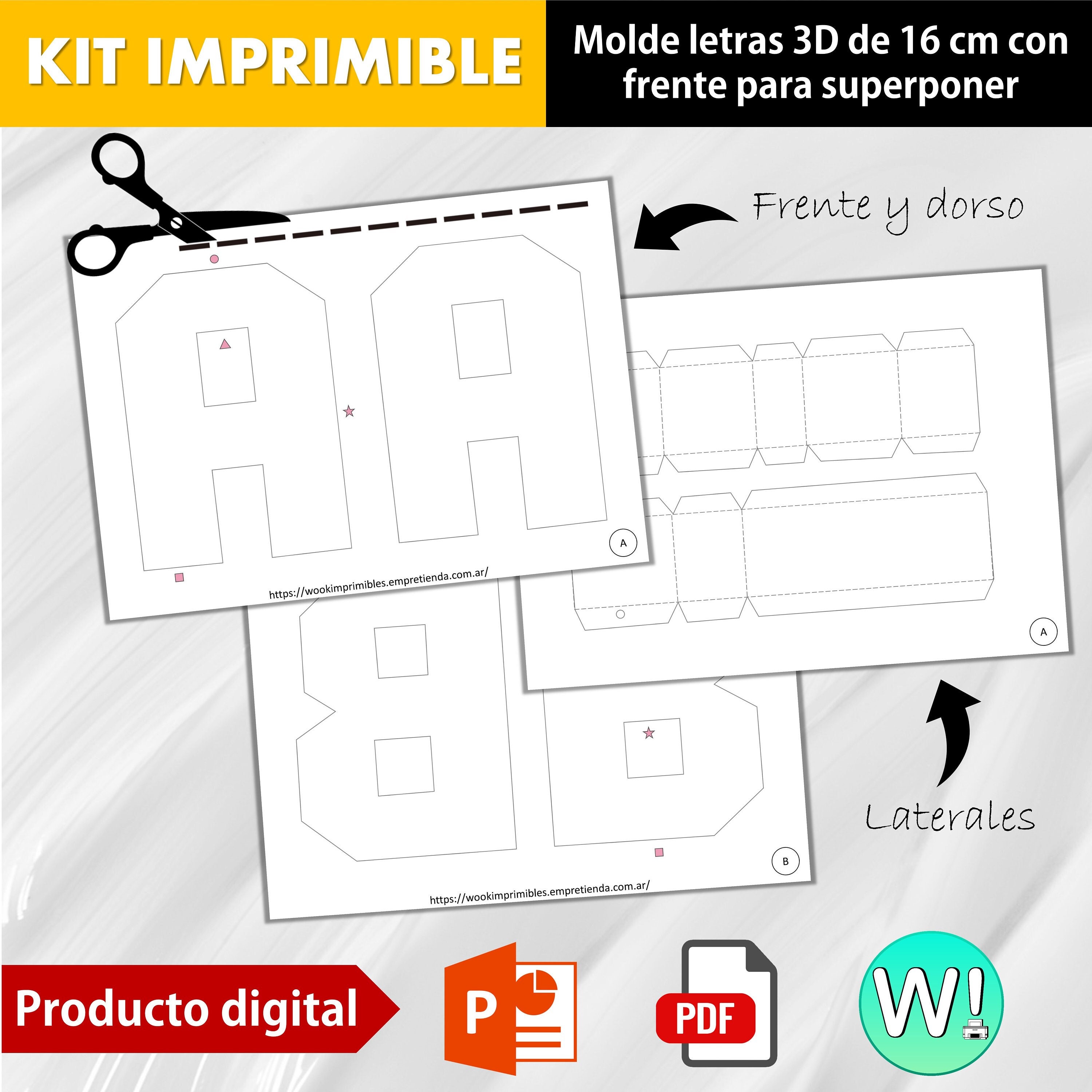 Kit Imprimible Printable Molde Letras 3d 16 Cm + Frente Editables ...