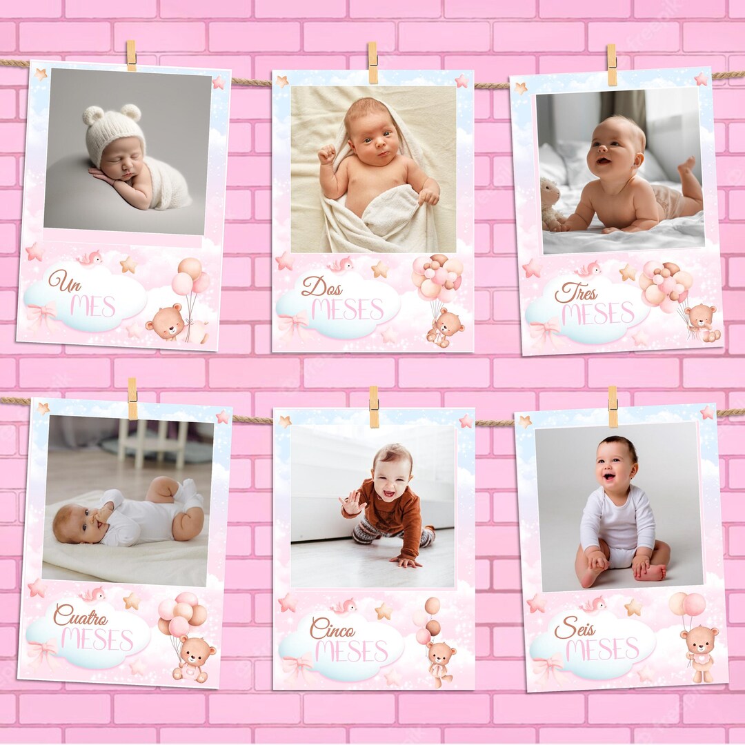 Printable Banner Printable Pink Teddy Bear Photo Cards 12 Months Baby ...