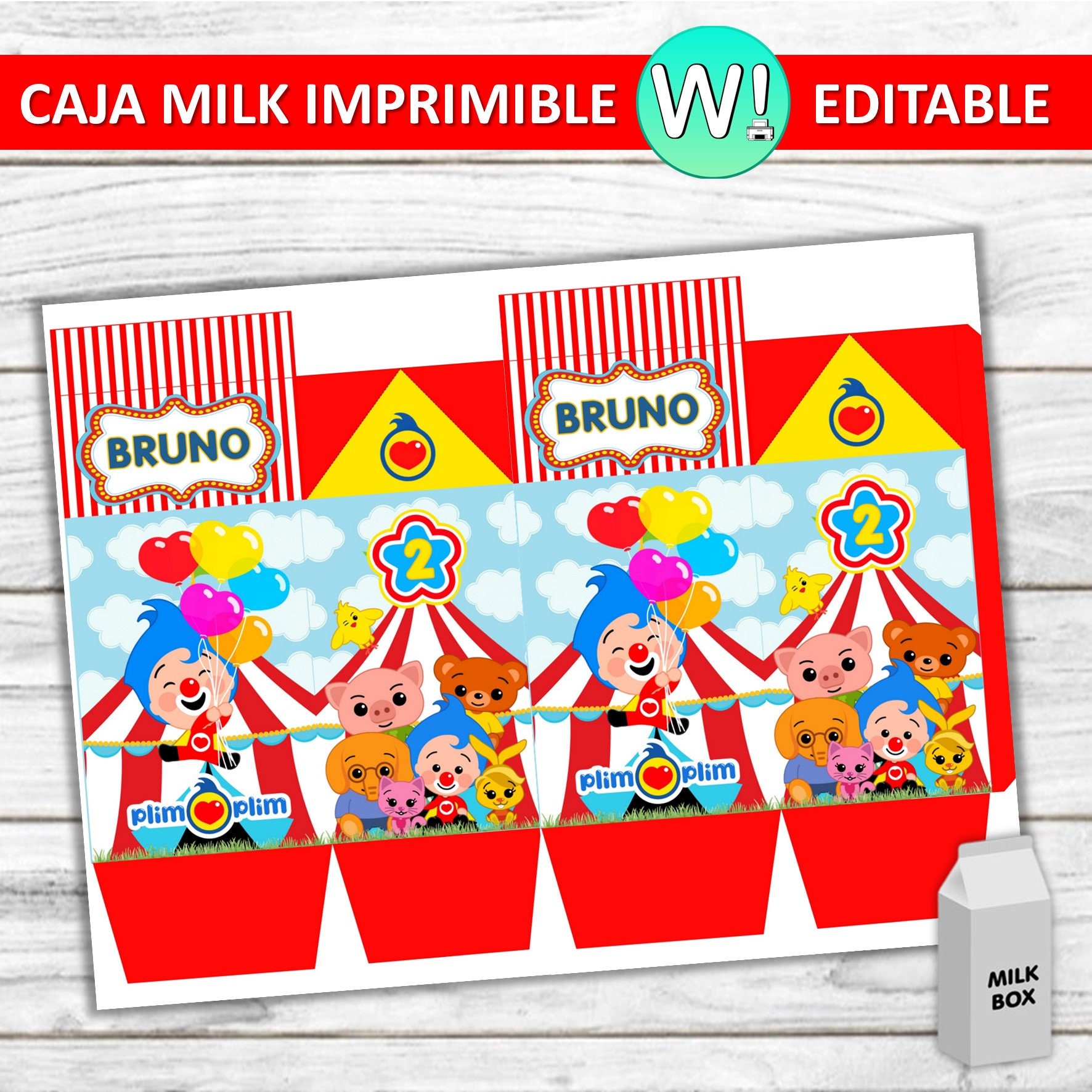 Large Printable Milk Box Printable Plim Plim (model 2) - Etsy