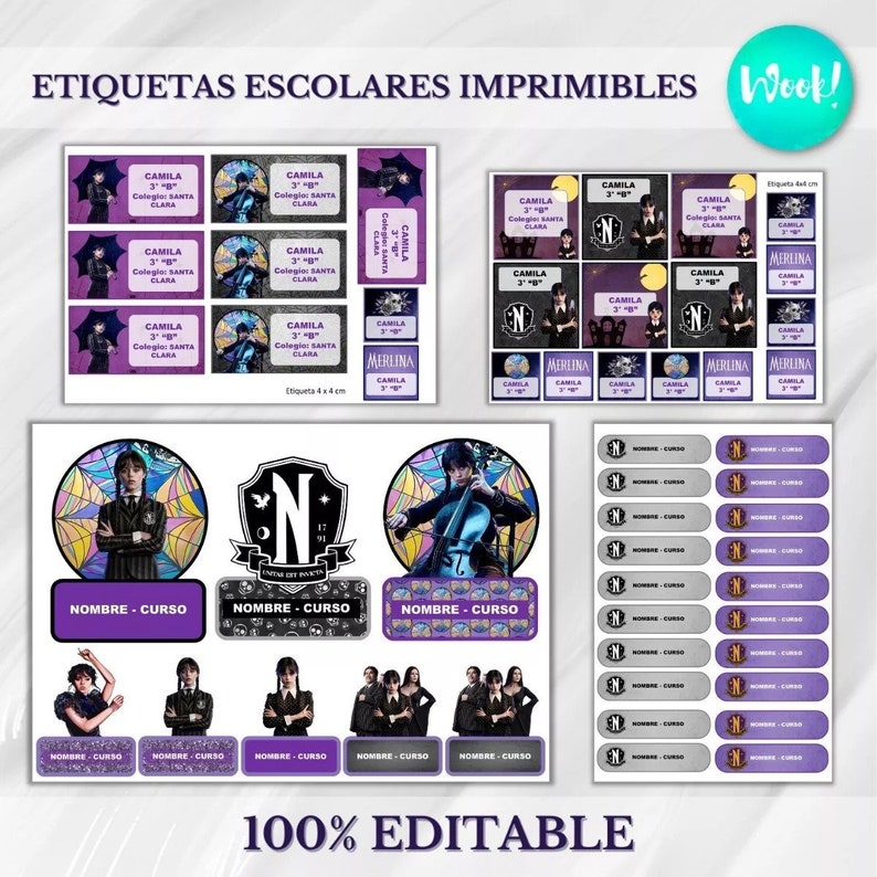 Printable Kit Printable School Labels Merlina Addams Editable - Etsy Canada