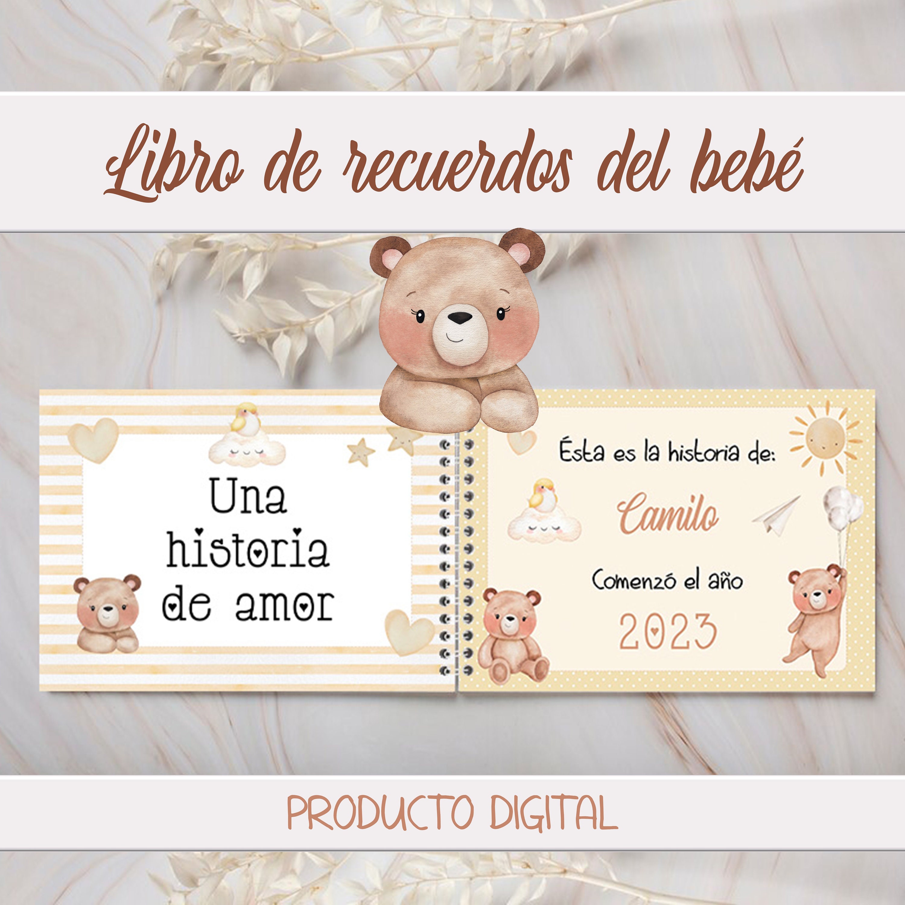 Kit Imprimible Printable Libro Recuerdos Del Bebé Osito Beige - Etsy España