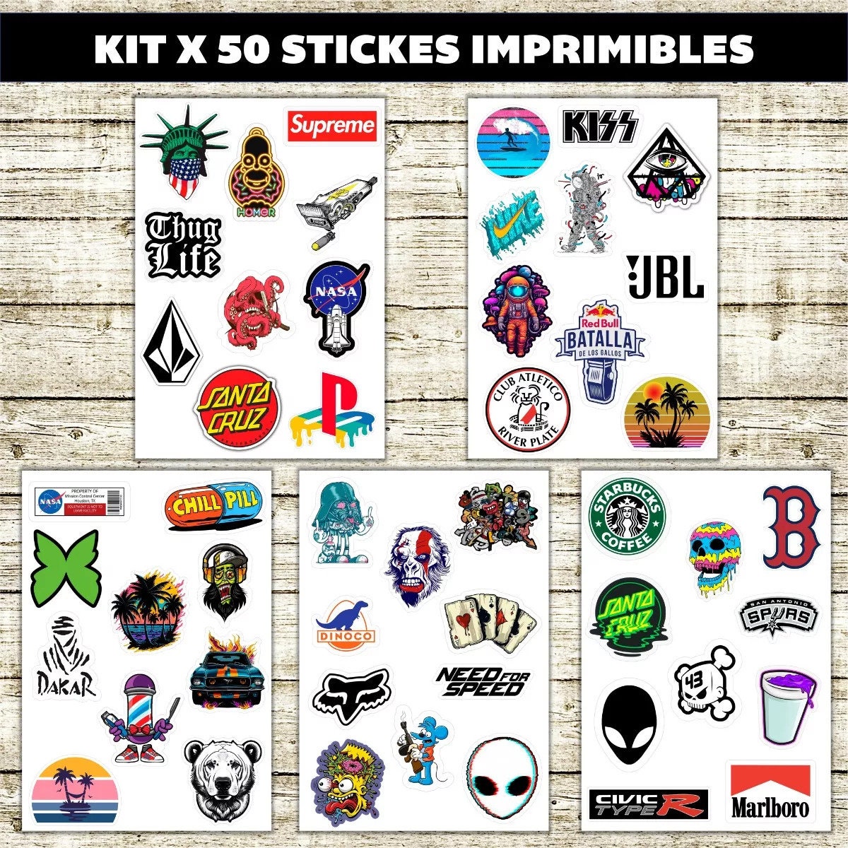 Printable Printable Kit X50 Stickers Decals Model 1 - Etsy